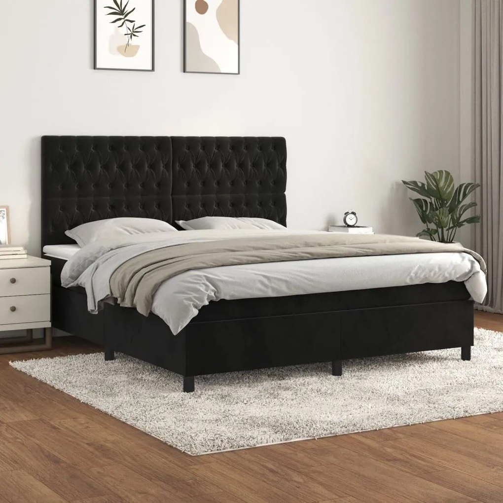 Box spring postel s matrací černá 180x200 cm samet 3143219