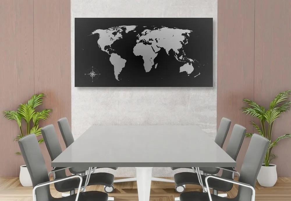 Obraz mapa světa v odstínech šedi - 120x60 cm
