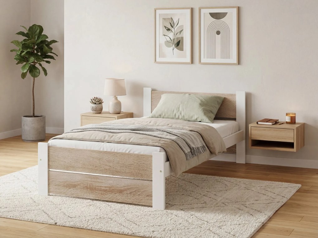 Postel IKAROS DOUBLE 80 x 200 cm, bílá/dub sonoma Matrace: Matrace Sommera 18 cm, Rošt: S laťkovým roštem
