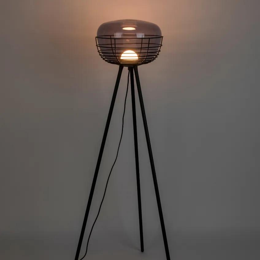 Kouřově šedá skleněná stojací lampa ZUIVER SMOKEY 145 cm