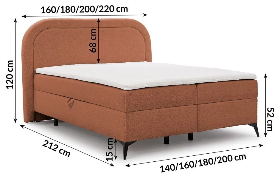 Oranžová boxspring postel s úložným prostorem 180x200 cm Ornes – Ropez