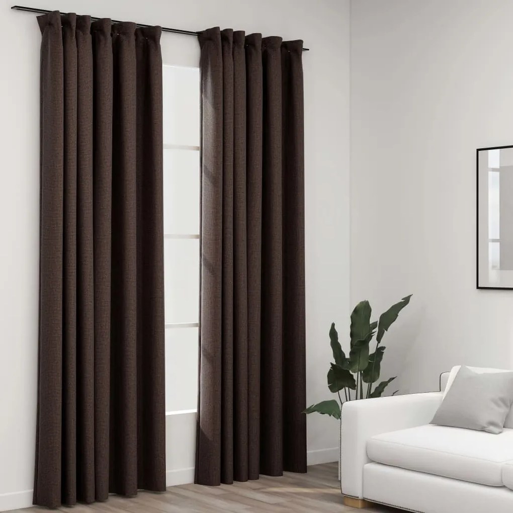 321206 vidaXL Zatemňovací závěsy s háčky vzhled lnu 2 ks taupe 140 x 245 cm