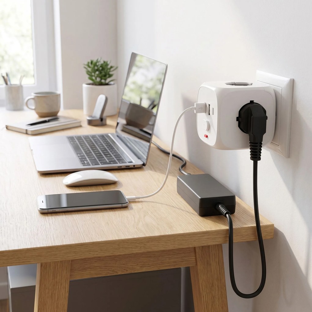 Toolight Toolight, JNH019, zásuvková kostka 7v1, 3 zásuvky + 2× USB-A + 2× USB-C, bílá, OSW-56305