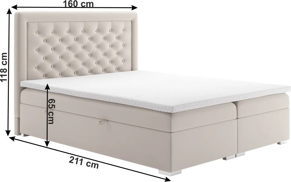Postel boxspring, krémová, 160x200, DORMAN