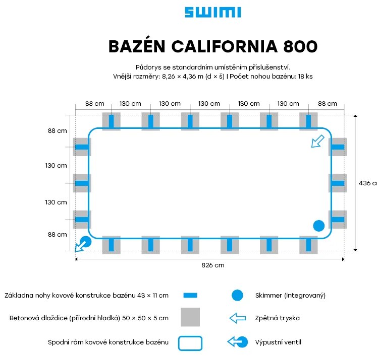Technypools Bazénový set CALIFORNIA 800 8,26 x 4,36 x 1,25 m (9784K) Barva: modrá