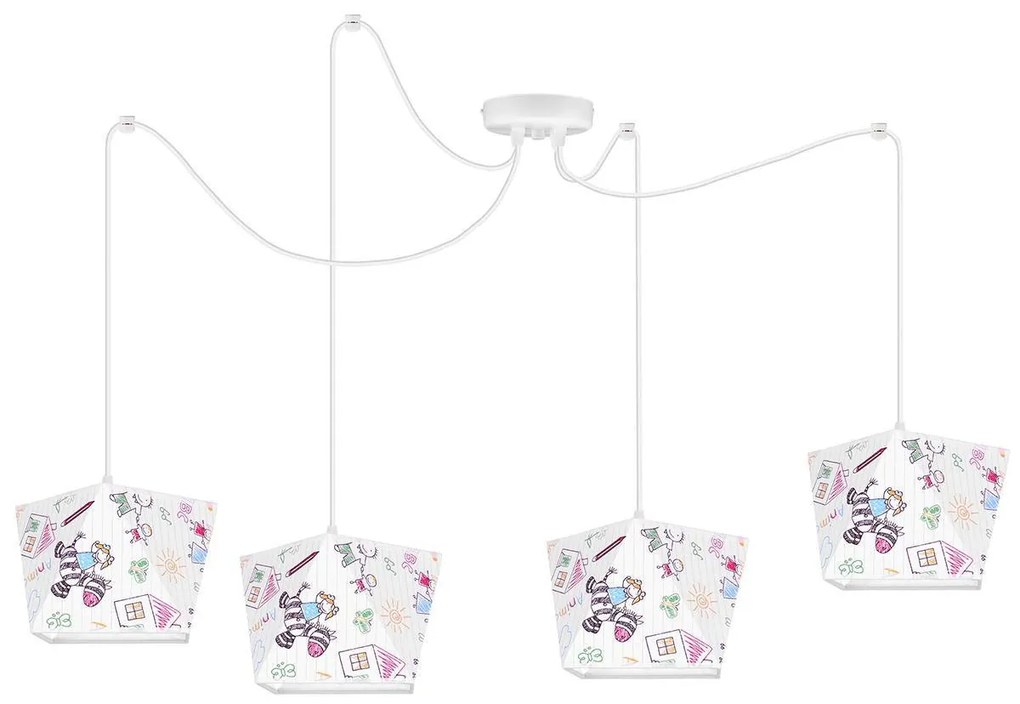 Dětské závěsné svítidlo Diamond Spider, 4x bílé textilní stínítko se vzorem