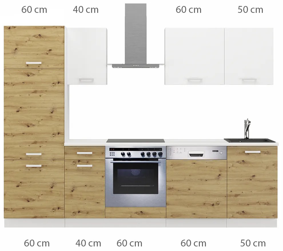 Kuchyňská linka TONI | 270 cm | S PRACOVNÍ DESKOU | bílá/artisan