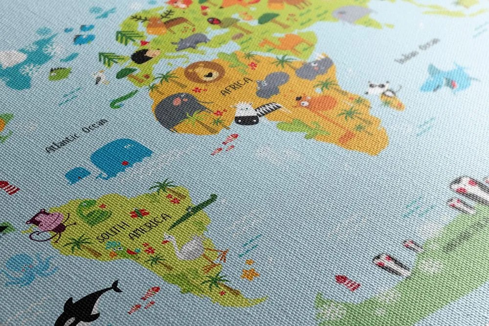 Obraz dětská mapa světa se zvířátky