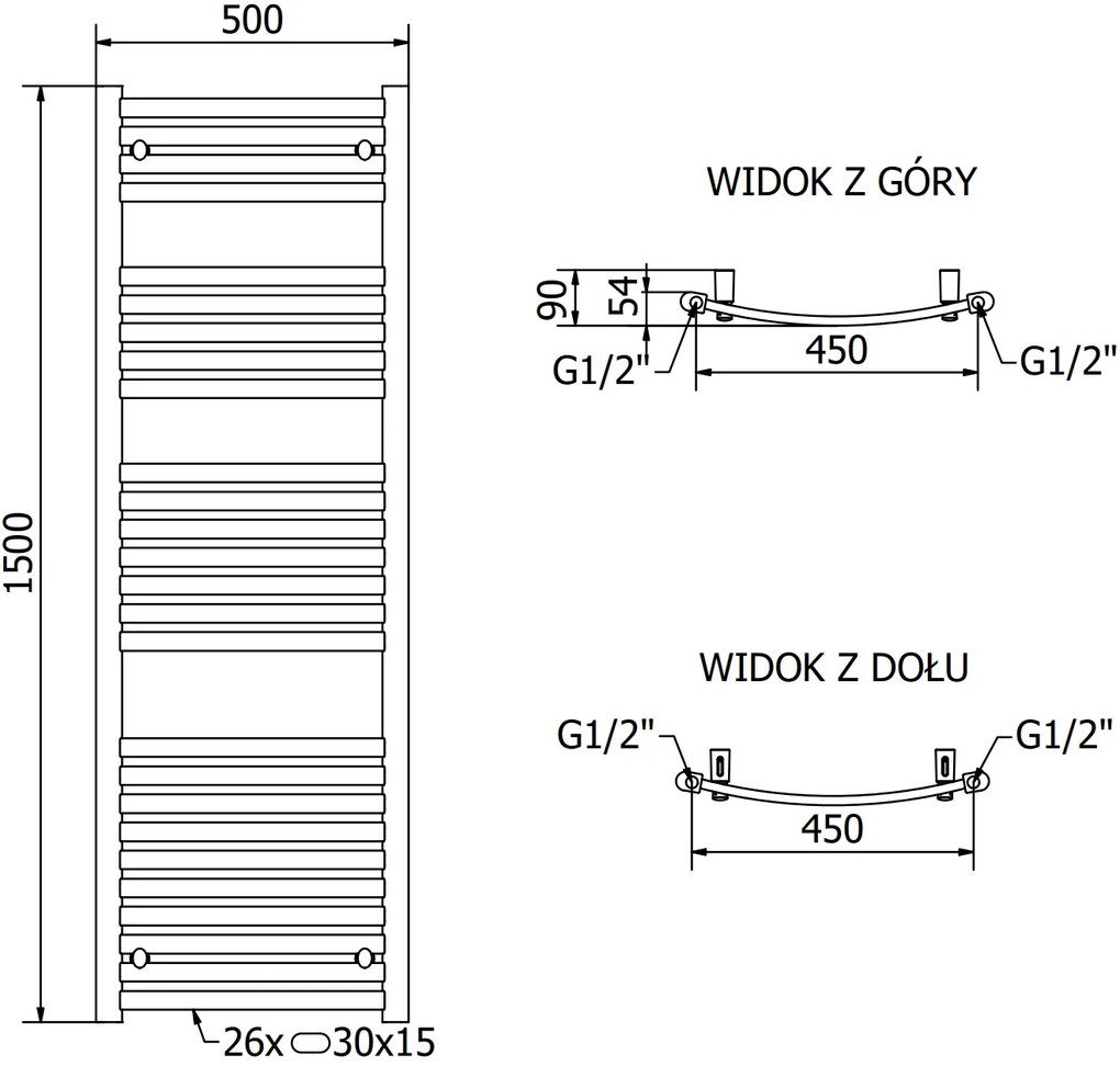 Mexen Helios, elektrické topné těleso 1500x500 mm + topná tyč 600 W, chromová, W103-1500-500-2600-01