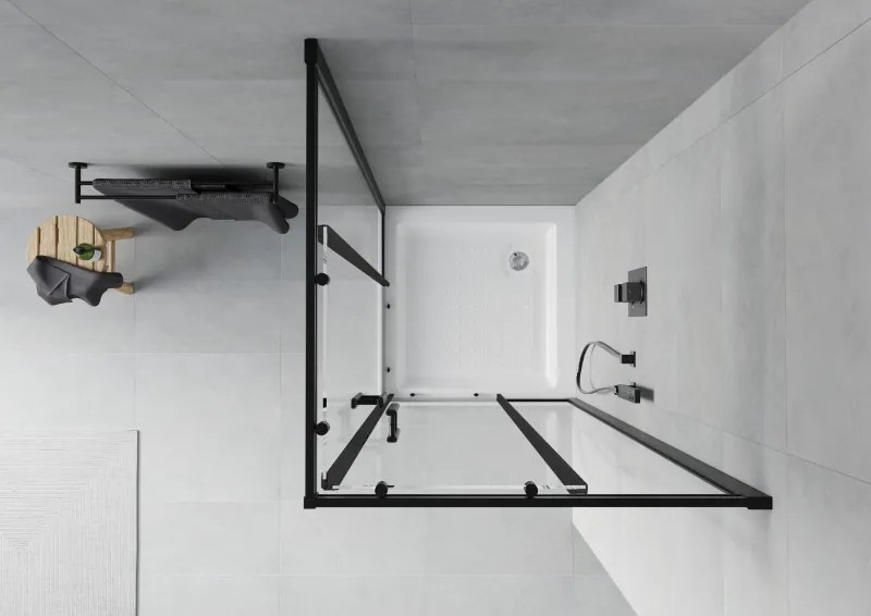 Mexen Rio, čtvercový sprchový kout 70 x 70 cm, 6mm čiré sklo, černý profil + bílá sprchová vanička RIO, 860-070-070-70-00-4510