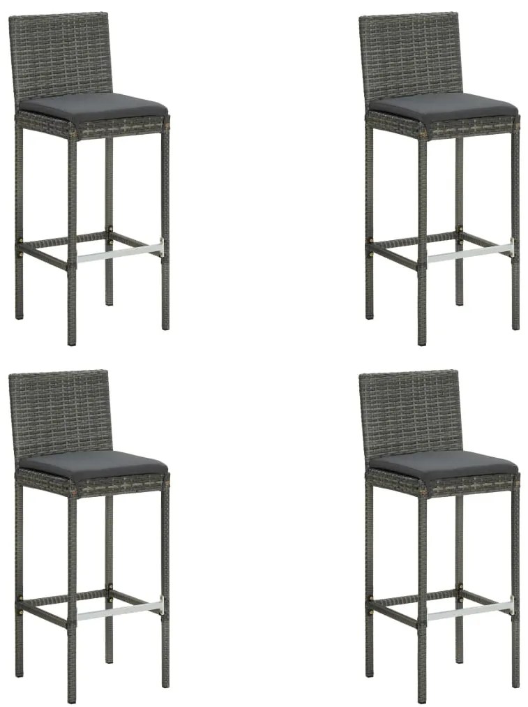 313438 vidaXL Zahradní barové stoličky s poduškami 4 ks šedé polyratan