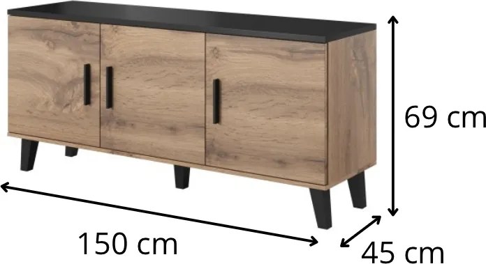 TV stolek Lotta I 150 cm dub wotan/černý