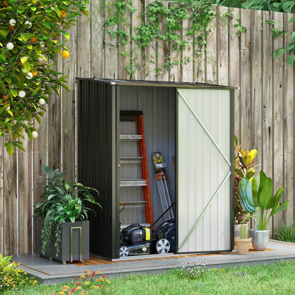 Outsunny zahradní přístřešek 1,34 m² Uzamykatelný zahradní přístřešek se střechou z pozinkované oceli, 161,5x94,5x196cm, černý