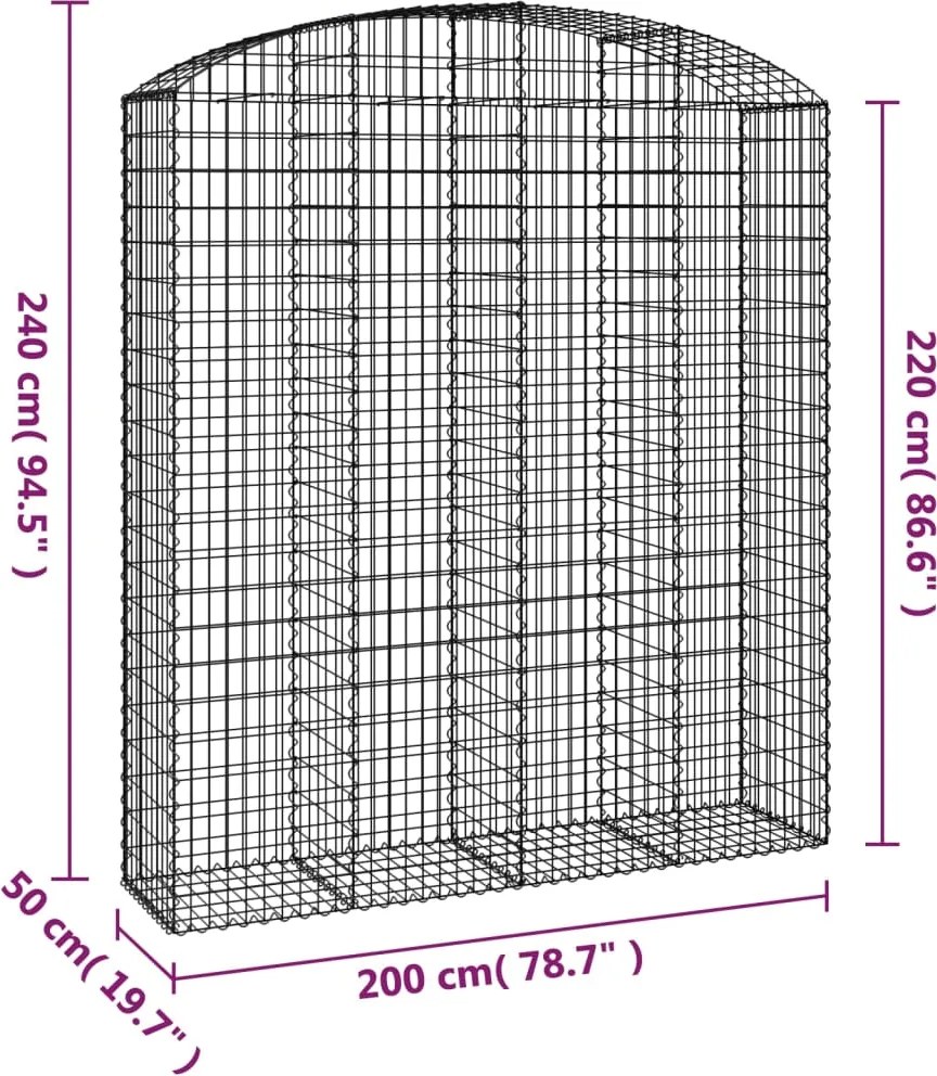 Klenutý gabionový koš 200 x 50 x 220/240 cm pozinkované železo 153481