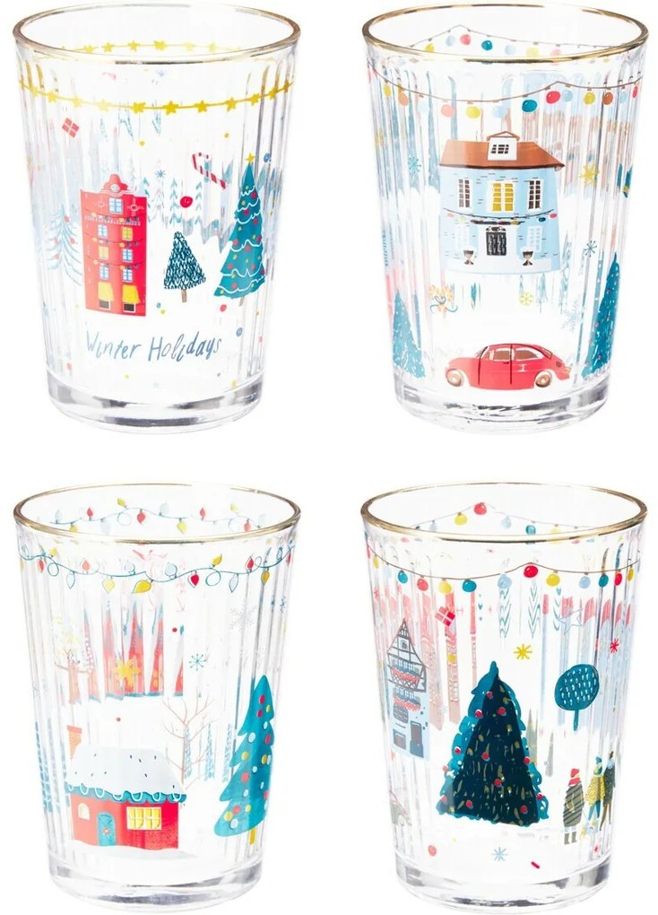 Sada 4 vánočních sklenic Xmas House 500 ml