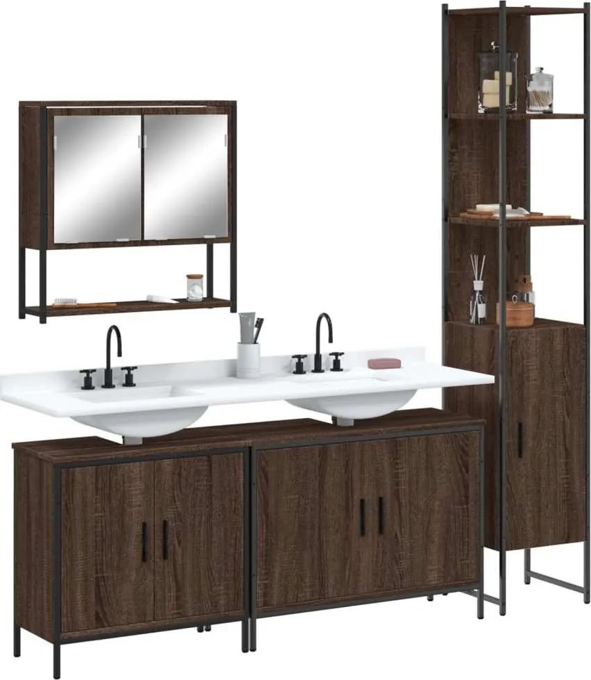 vidaXL 4dílný set koupelnového nábytku kompozitní dřevo [3214694] Barva: šedá sonoma