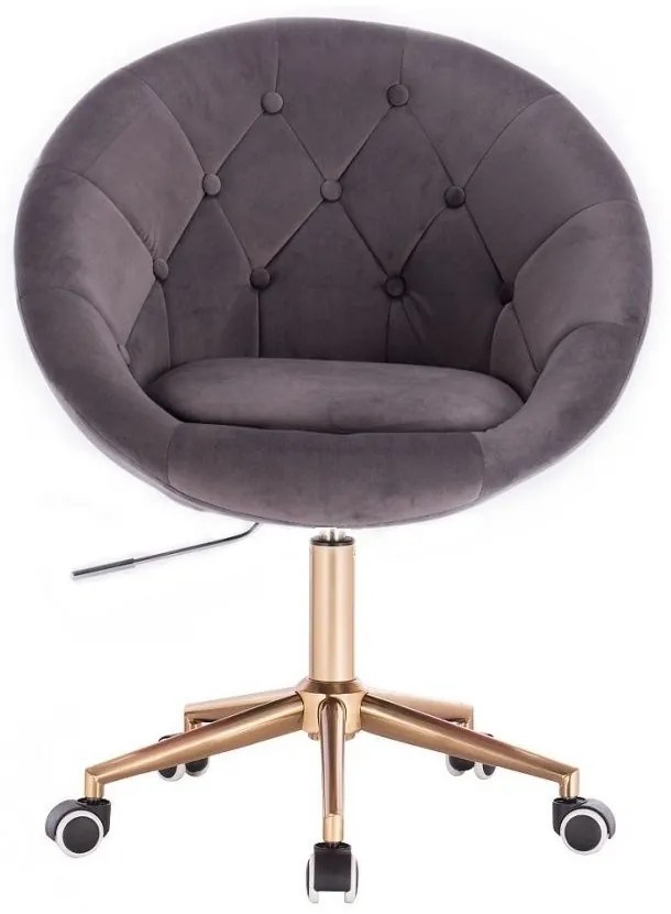 LuxuryForm DESIGN Otočné křeslo VERA VELUR na zlaté podstavě s kolečky - tmavě šedé