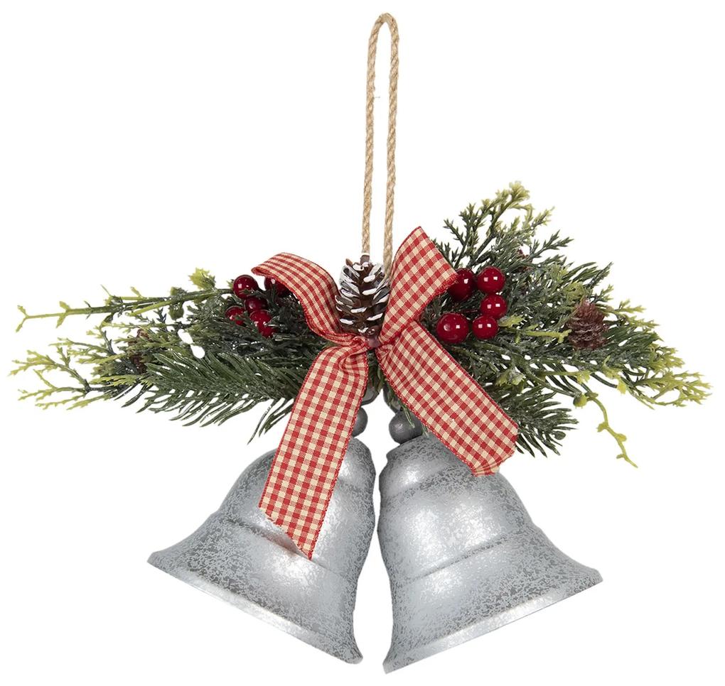Vánoční dekorace zvonky s větvičkou a mašlí - 17*9*12 cm