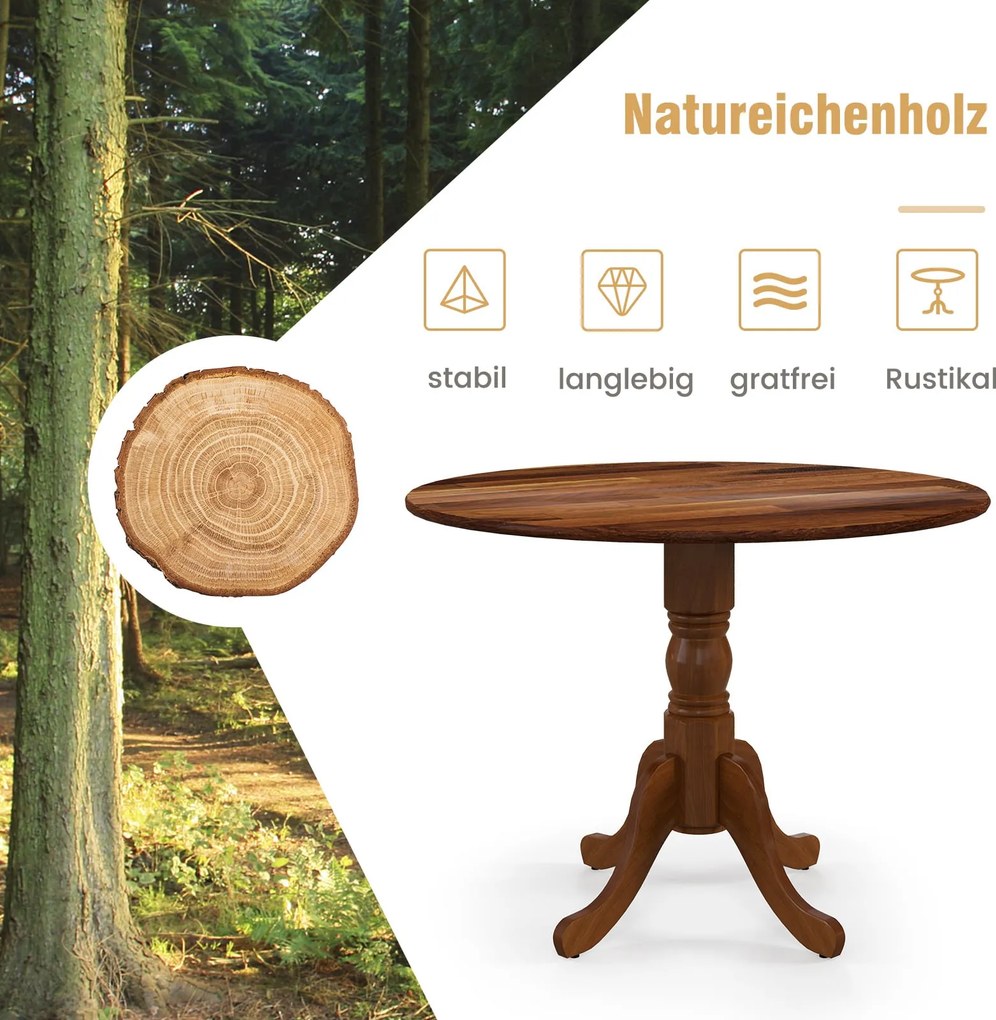Costway 100 cm Kulatý jídelní stůl pro 4 Gumový dřevěný s podstavcem pro volný