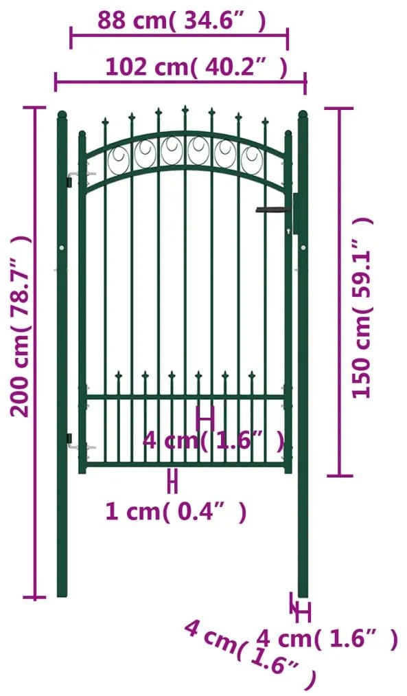 vidaXL Marketos Plotová branka s hroty ocel 100 x 150 cm zelená