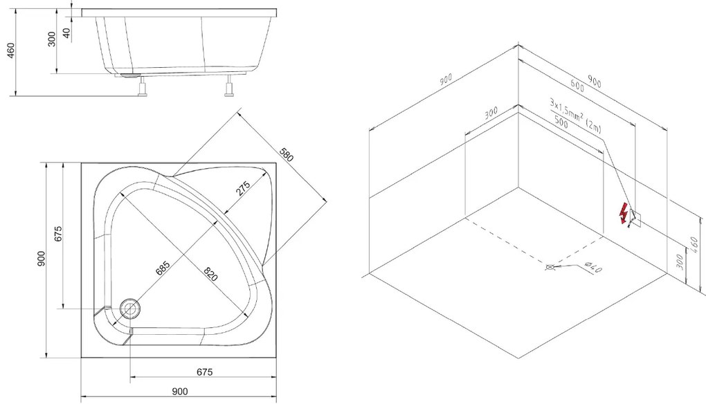 POLYSAN  CARMEN sprchová vanička čtvercová 90x90x30cm, hluboká, bílá, 29611