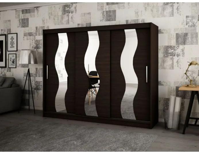 Velká šatní skříň s posuvnými dveřmi a ozdobnými zrcadly Hedvika 250 v barvě wenge