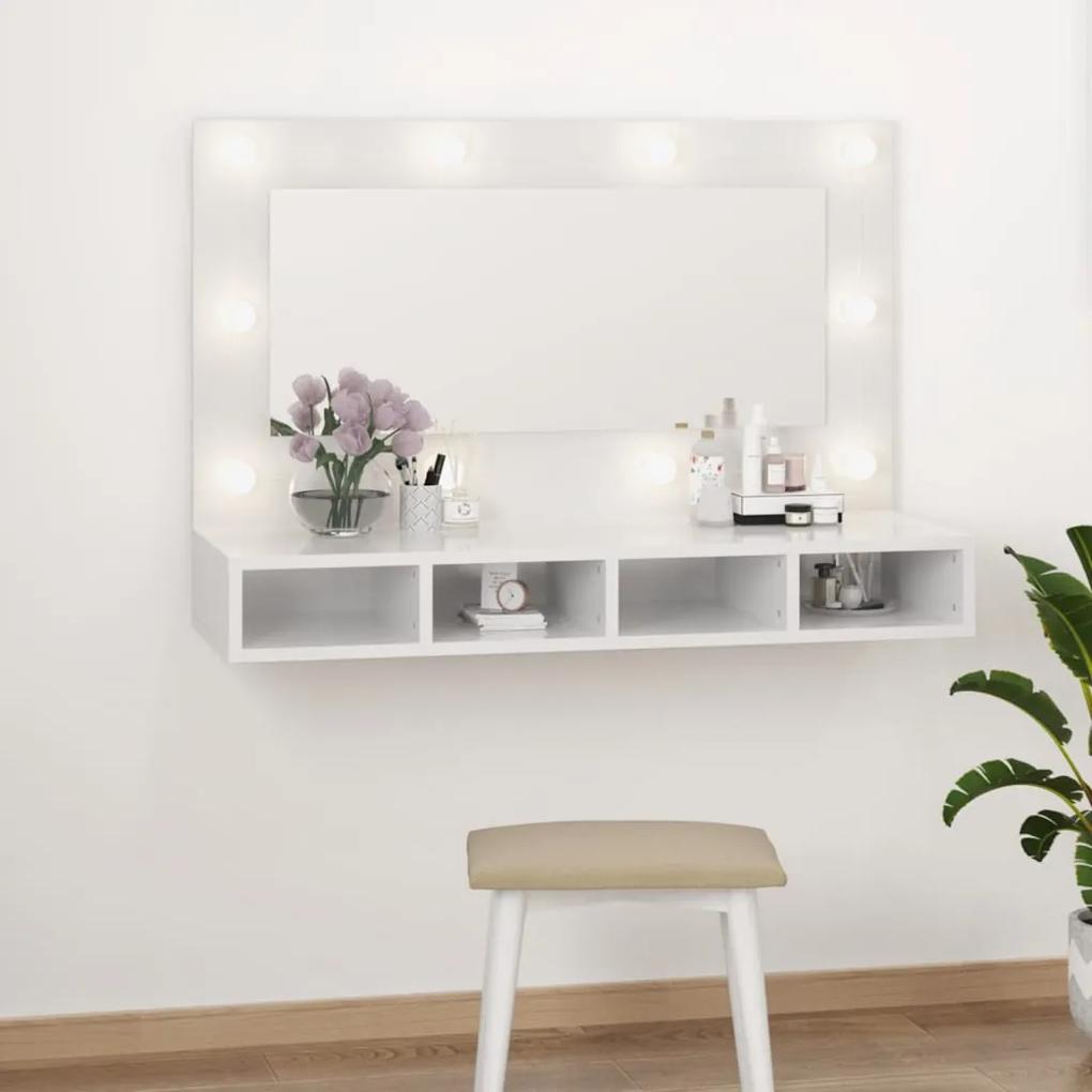 Zrcadlová skříňka s LED bílá s vysokým leskem 90 x 31,5 x 62 cm - Default Title