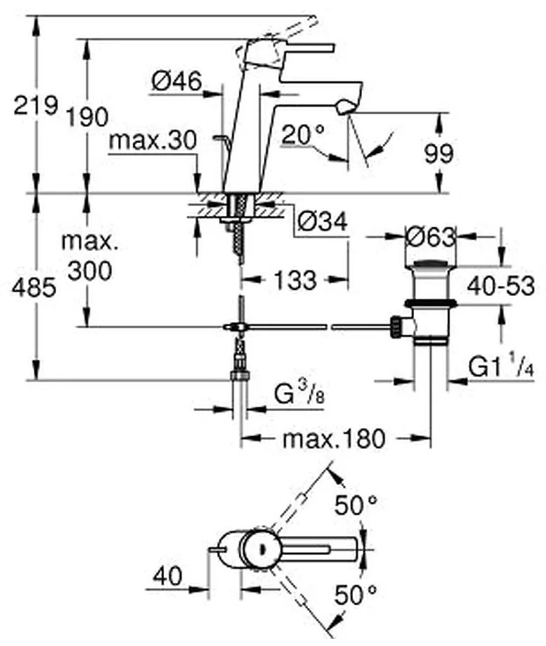 Grohe Concetto - Páková umyvadlová baterie, chrom 23450001