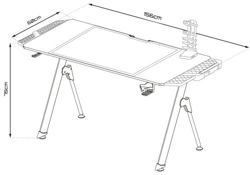 Herní stůl FALCON s LED RGB podsvícením 156x60 cm černá