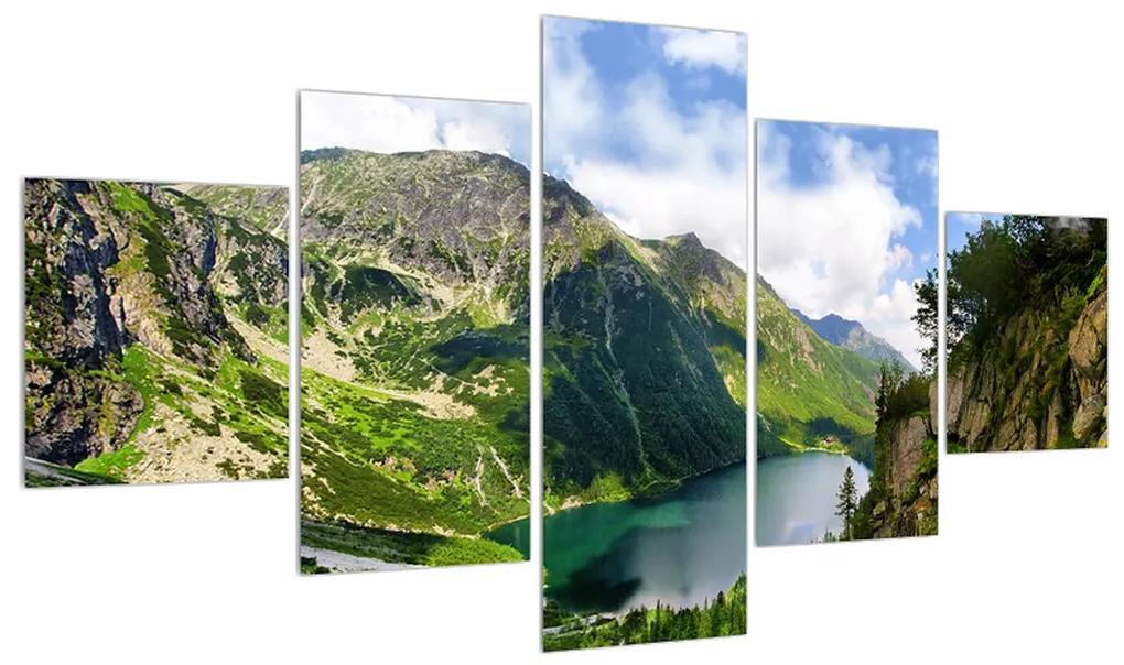 Obraz horské krajiny s jezerem (125x70 cm)