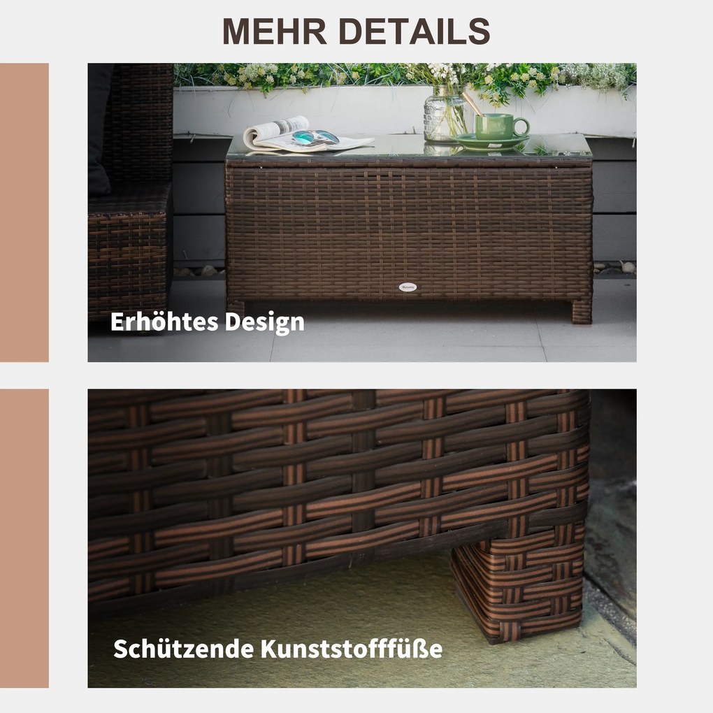 Outsunny Zahradní Boční Stolek Kávový Stolek Patio Poly Rattan Hnědý 85 x 50 x 39 cm