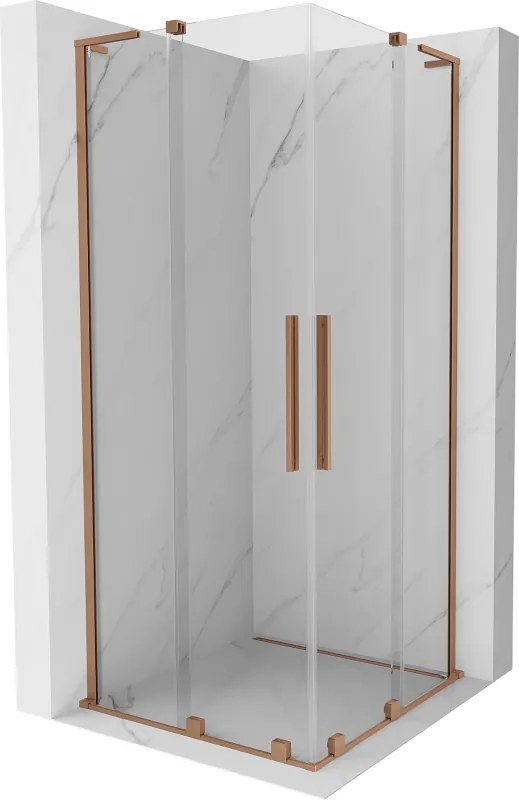 Mexen Velar L Duo, sprchový kout s posuvnými dveřmi 80 x 80 cm, 8mm čiré sklo, měděná matná, 871-080-080-02-03-65