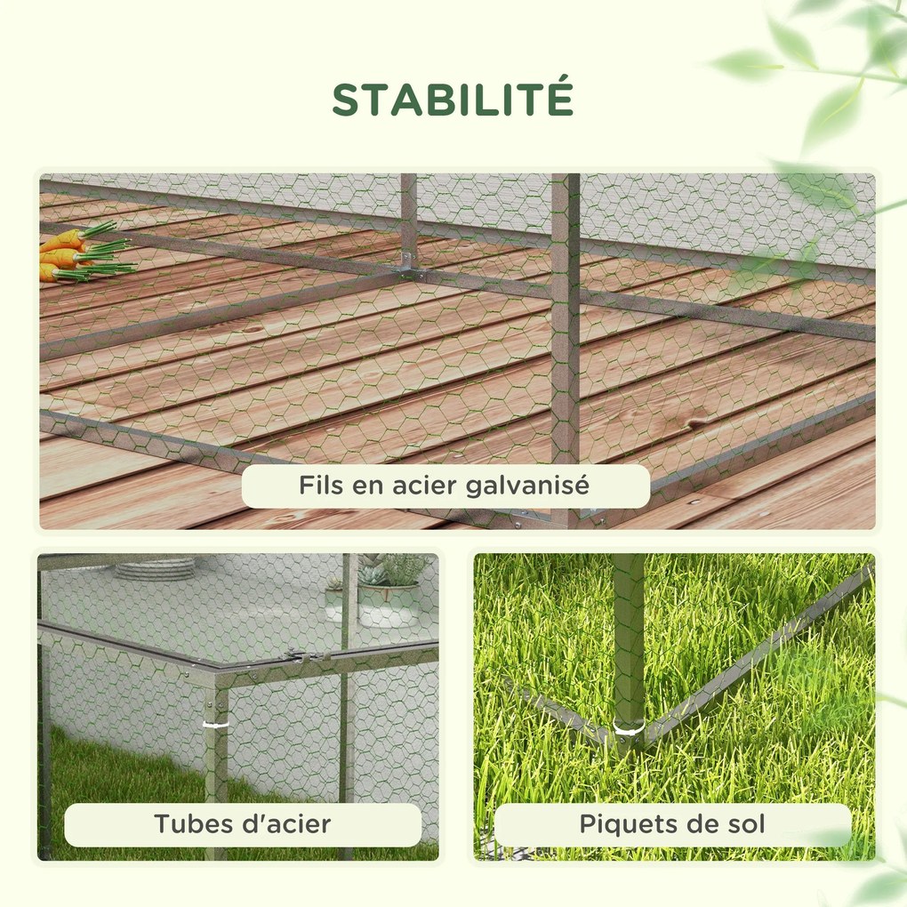PawHut Venkovní Kurník pro Králíky 3 m² pro Malá Zvířata 3 x 1 x 0,8 m Galvanizovaná Ocel, 1 Horní Dveře, Kryté Prostor Tarp