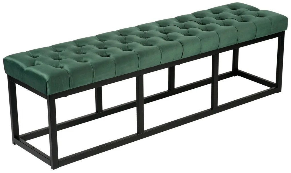 Lavice Polson - samet, černá 150 cm - Zelená