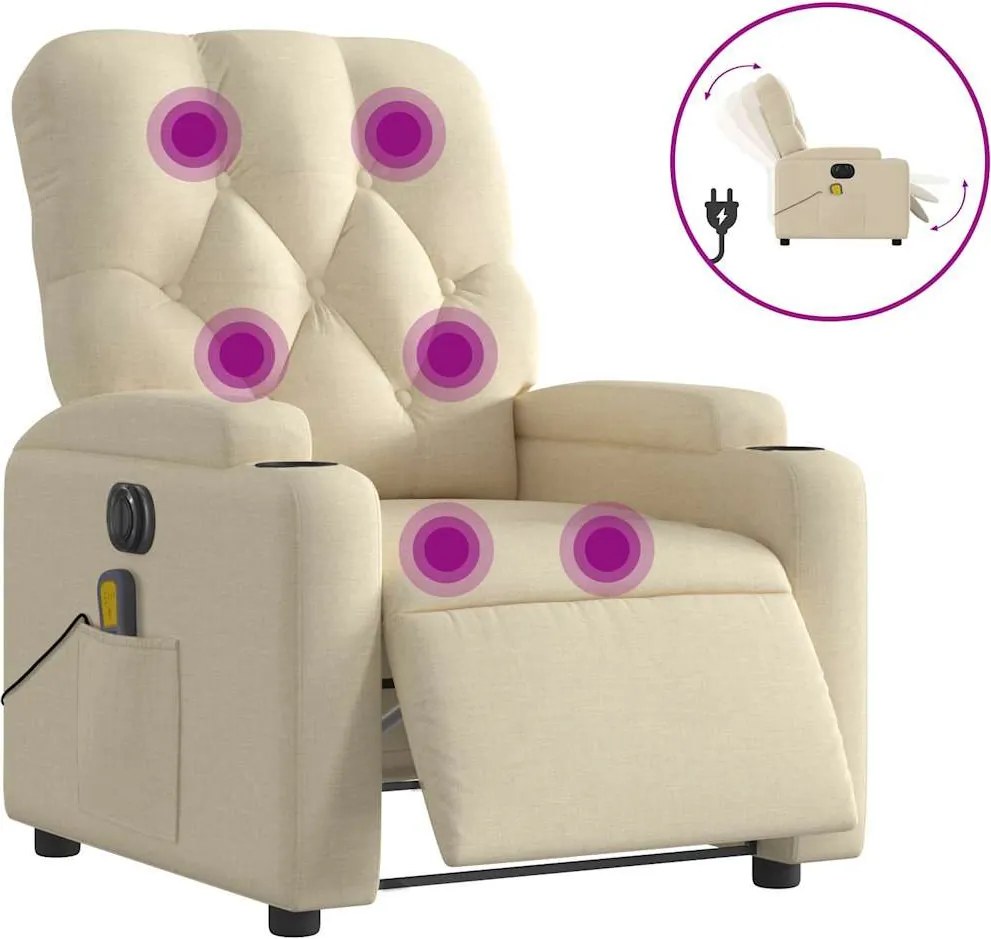 Elektrické masážní polohovací křeslo krémové textil 3204707