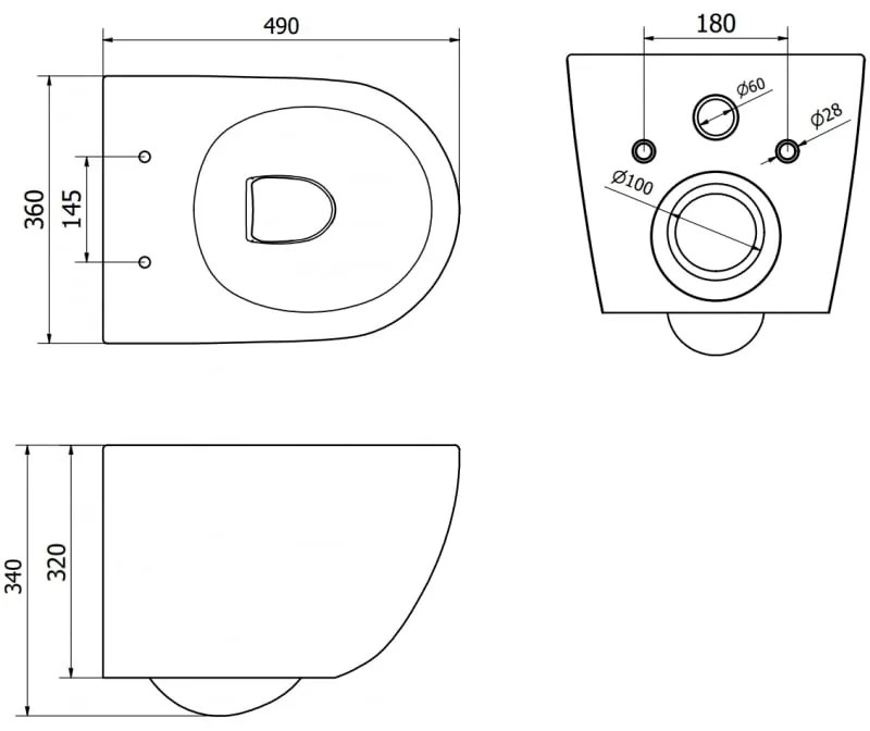 Mexen Lena, závěsná WC mísa 490x360x340 mm, Rimless Tornádo, černá matná, 3322XX85T