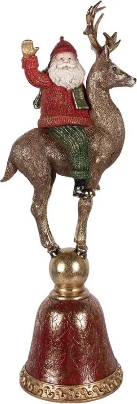 Vánoční dekorace figurka Santa na sobovi stojící na zvonku - 24*20*63 cm