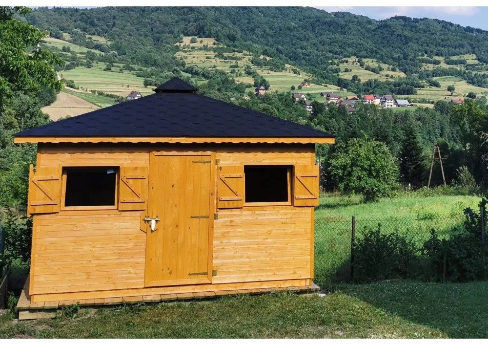 Dřevěný zahradní domek KLASIK D se skladem a dřevníkem