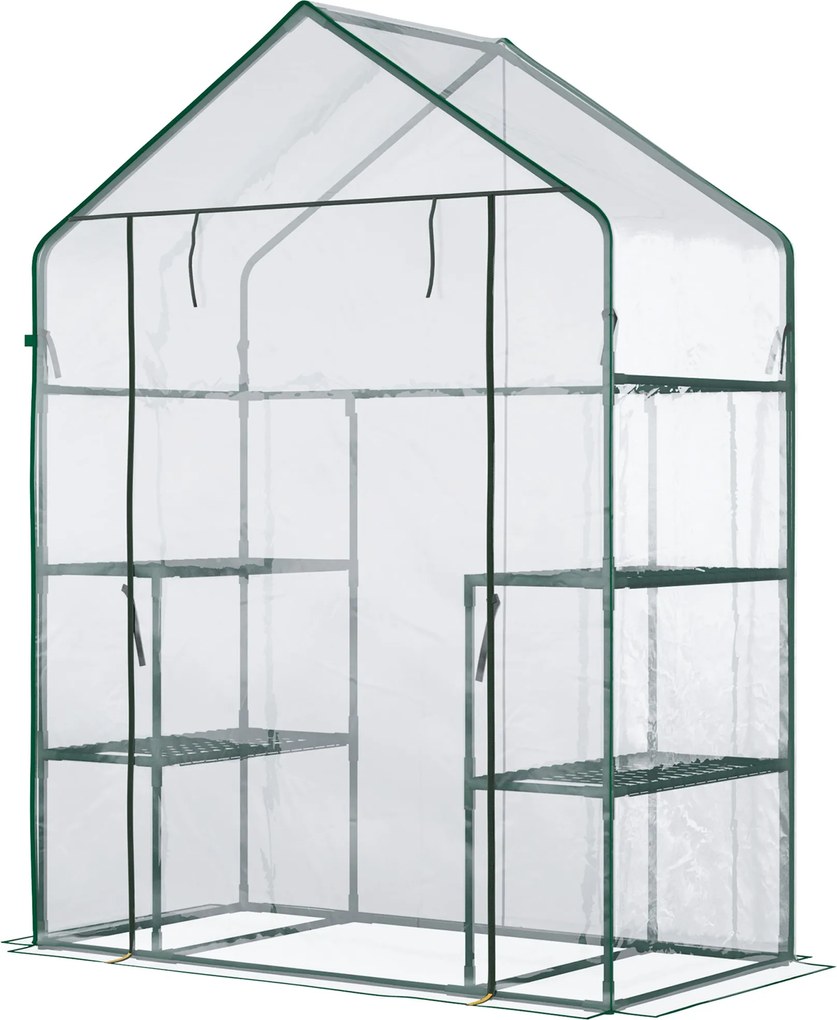Outsunny Skleník na rajčata s 6 policemi, studený rám s transparentní ocelovou konstrukcí a PVC plastem 142 x 73 x 195 cm | Aosom