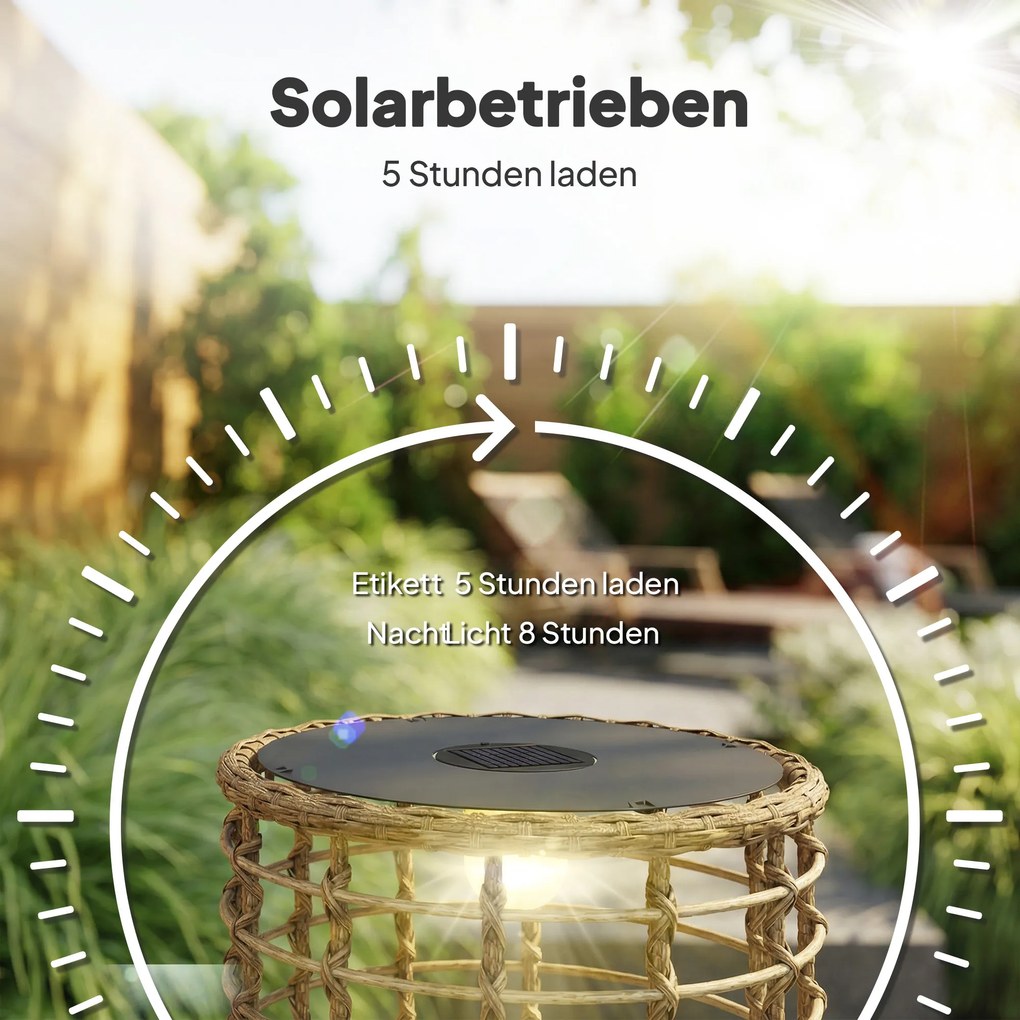 Outsunny Solární stojací lampa sada 2 ratanových solárních lamp se světelným senzorem LED solární světlo v boho stylu IP44