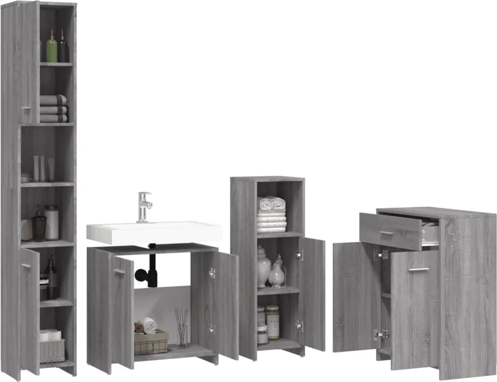 4dílný set koupelnového nábytku šedý sonoma kompozitní dřevo 3154410