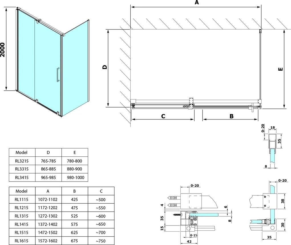 Polysan ROLLS LINE sprchové dveře 130 x 200 cm čiré sklo RL1315