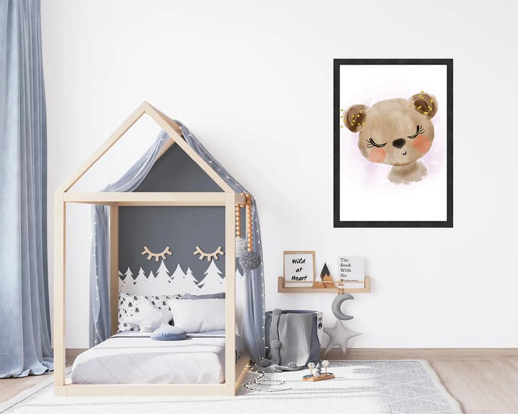 Plakát zvířátka medvídek - Obraz, Plakát Velikost: B2 - 50x70 cm, Volba rámu: s černým rámem, Dekorace: s dekoracemi