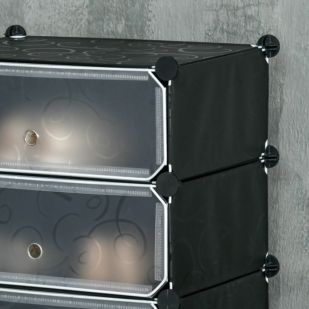 HOMCOM Úložný box na boty DIY zásuvný stojan na 6 párů bot, plast/ocel, černý+bílý, 49x36.5x108cm