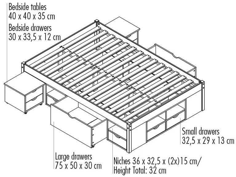 Úložná postel s nočními stolky Claas 160x200 cm