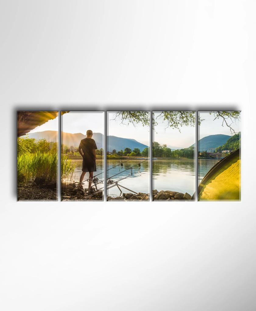 Malvis ® Obraz Východ slunce a rybář ROZMĚR (šířka x výška): čtyřdílný čtverec 80x80 cm