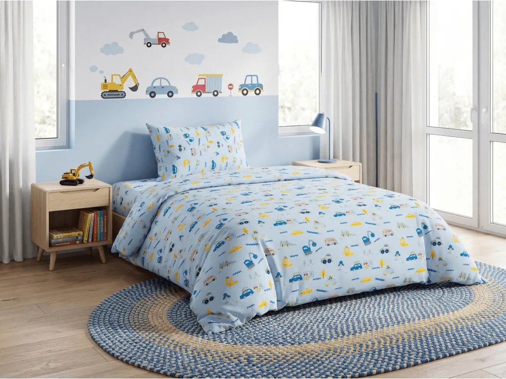 Dětské bavlněné povlečení MINI TRUCKS modré, 100% bavlna Rozměr povlečení: 70 x 90 cm | 140 x 200 cm Biano.cz