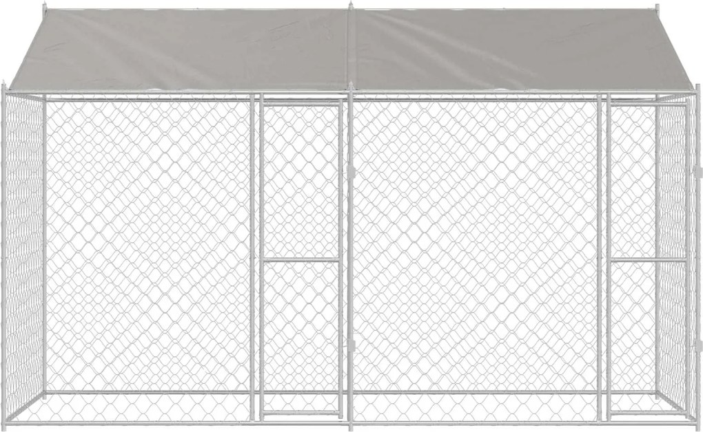 Psí klec s střechou Stříbrná 400 x 200 x 256 cm Ocel a PE 3368298