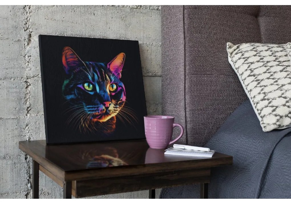 Obraz na plátně - barevná kočka FeelHappy.cz Velikost obrazu: 140 x 140 cm