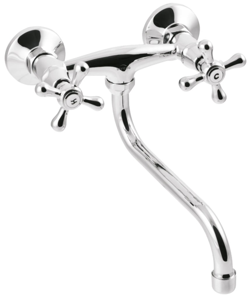 Invena Roma, umyvadlová-dřezová baterie s prodlouženou výlevkou 200mm v typu S, chromová, INV-BC-21-00S-L